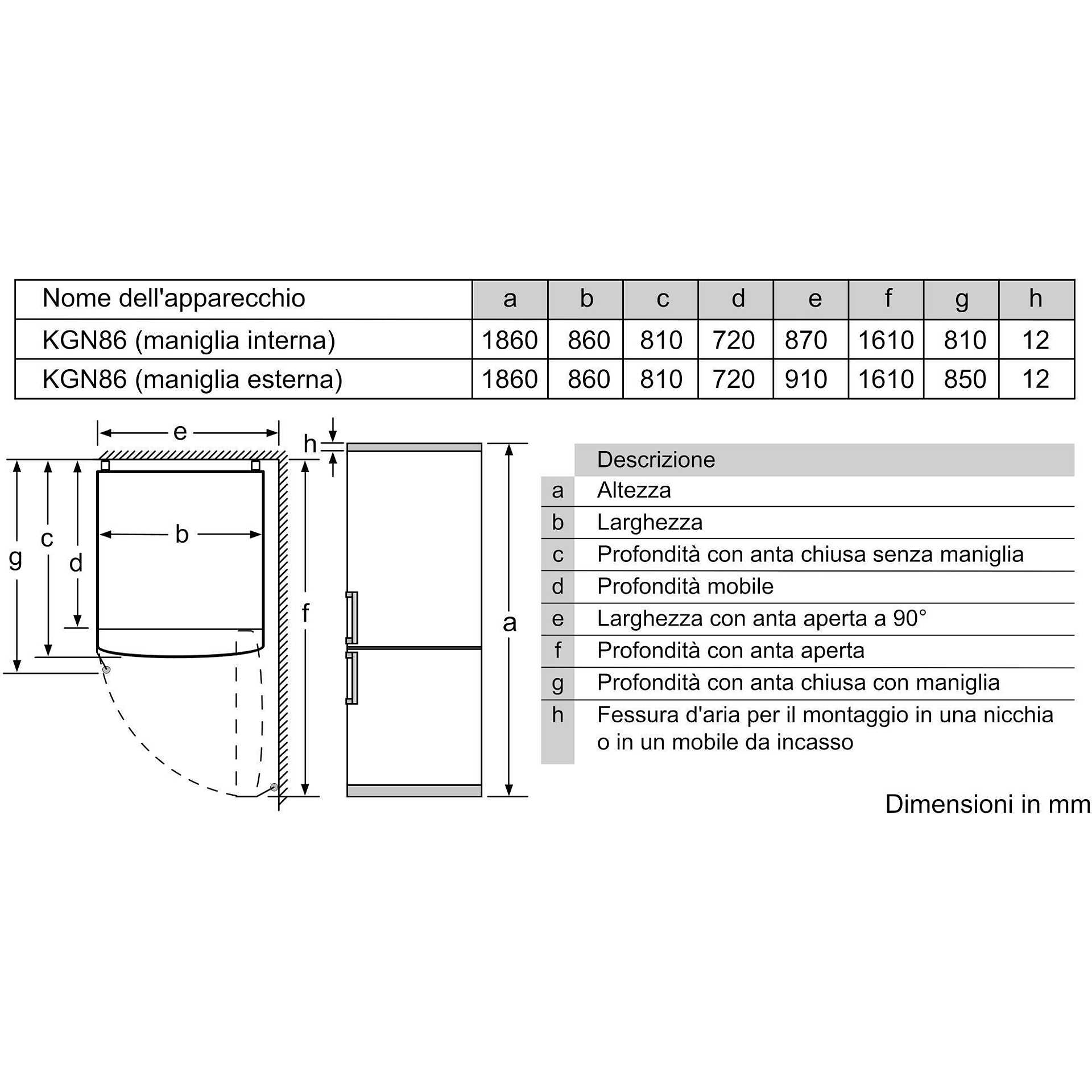 Bosch KGN86AIDR Frigorifero Combinato Capacità 631 Lt Classe D No Frost ...